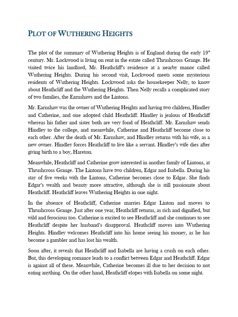 Vinitha TV - Plot of Wuthering Heights | PDF | Heathcliff (Wuthering Heights) | Wuthering Heights