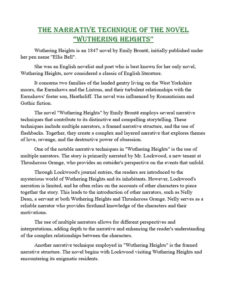 Narrative Technique of the Novel Wuthering Heights | PDF | Wuthering ...
