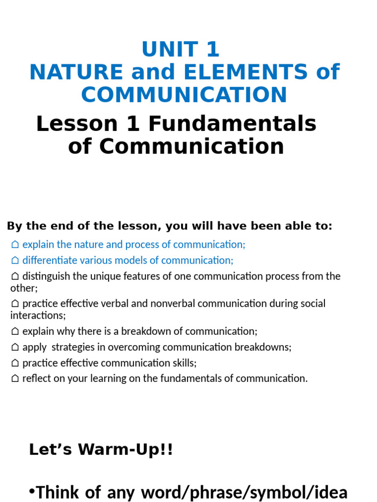 OC Unit 1 Lesson 1.1 | PDF | Communication | Nonverbal Communication