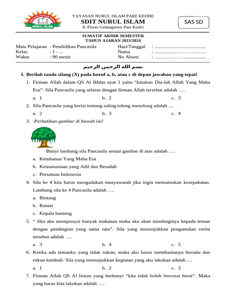 PAS KELAS 1 PKN Fix | PDF