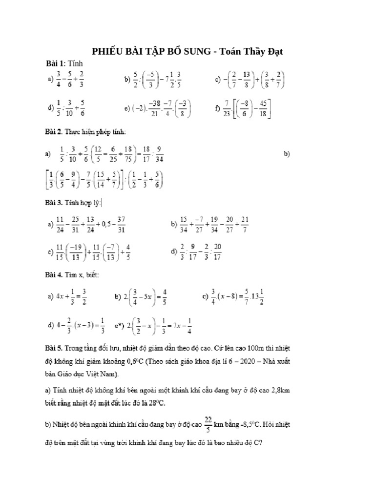 Phiếu BT Bổ Sung | PDF