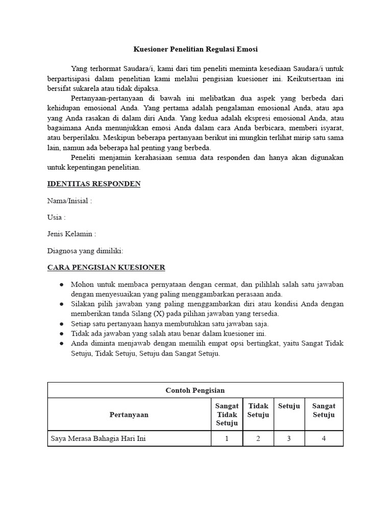 Kuesioner Penelitian Alat Ukur ERQ | PDF