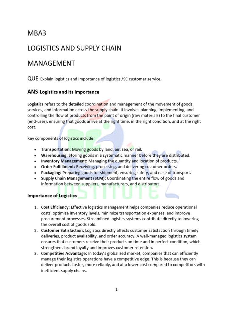 Importance of Logistics & Customer Service | PDF | Logistics | Transport