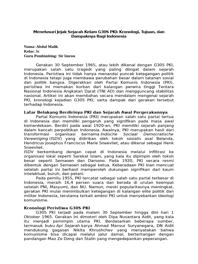 Menelusuri Jejak Sejarah Kelam G30S PKI | PDF