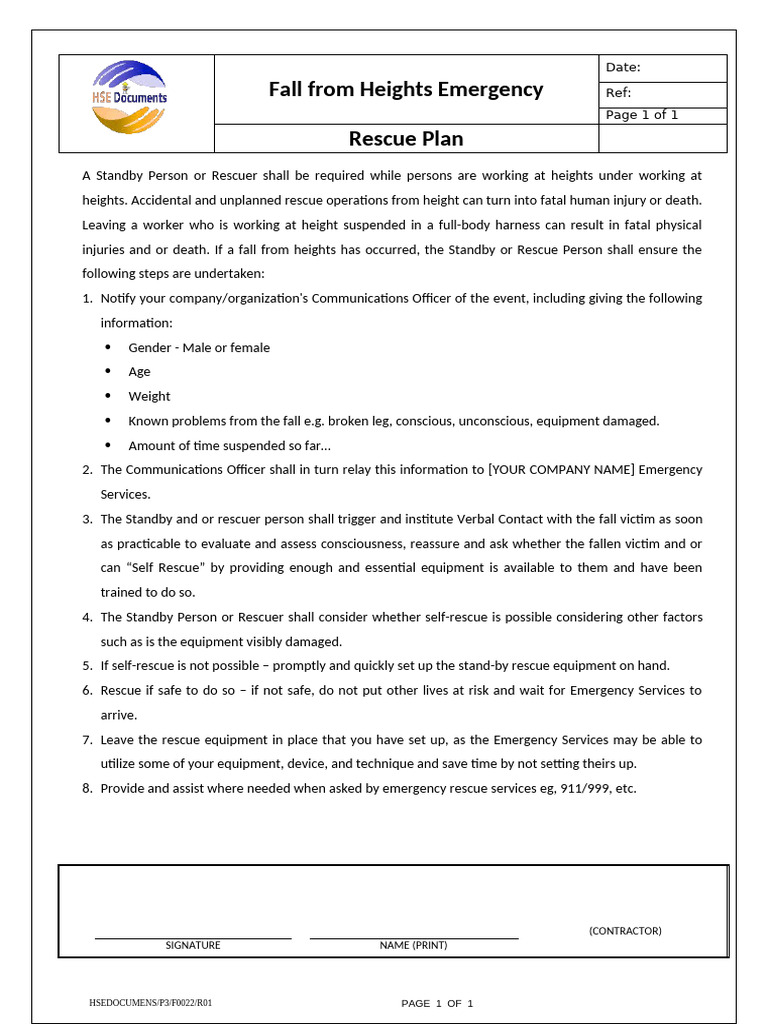 Fall From Heights Emergency Rescue Plan | PDF