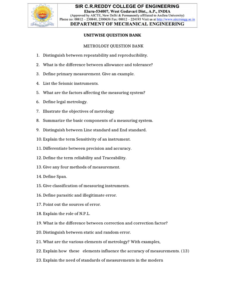 Unitwise Question Bank | PDF | Interferometry | Gear
