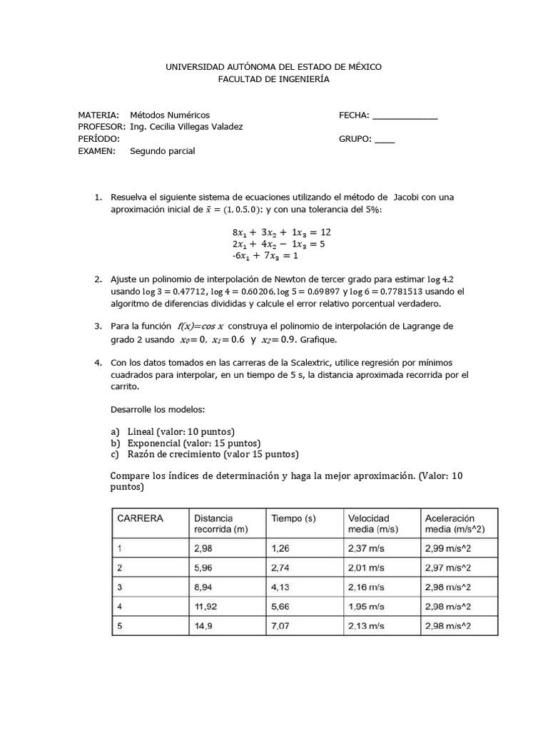 Métodos Numéricos: Examen Parcial | PDF