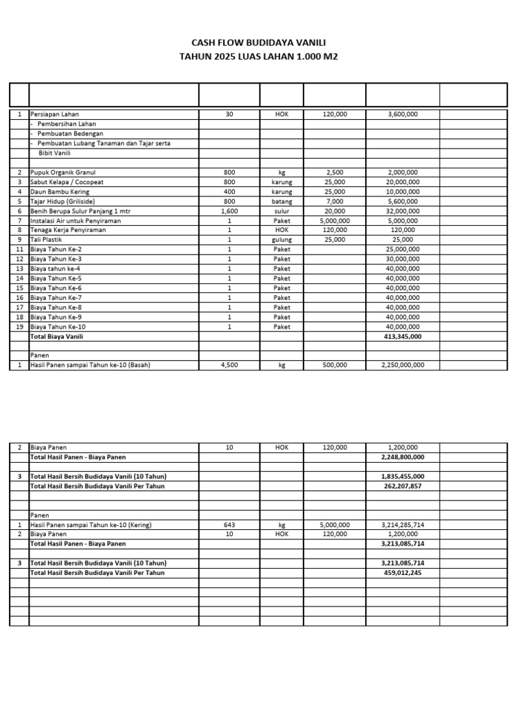 RAB Analisa Usaha Vanili | PDF