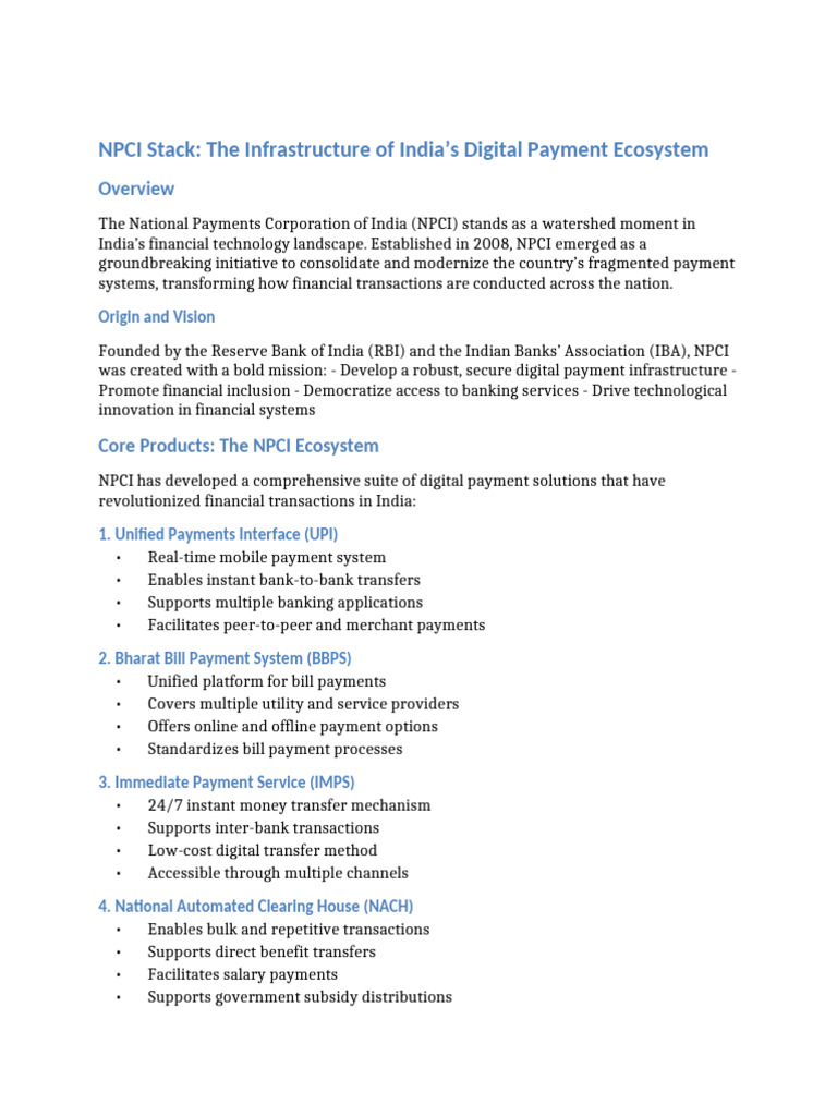 NPCI: India's Digital Payment Backbone | PDF | Service Industries | Computing