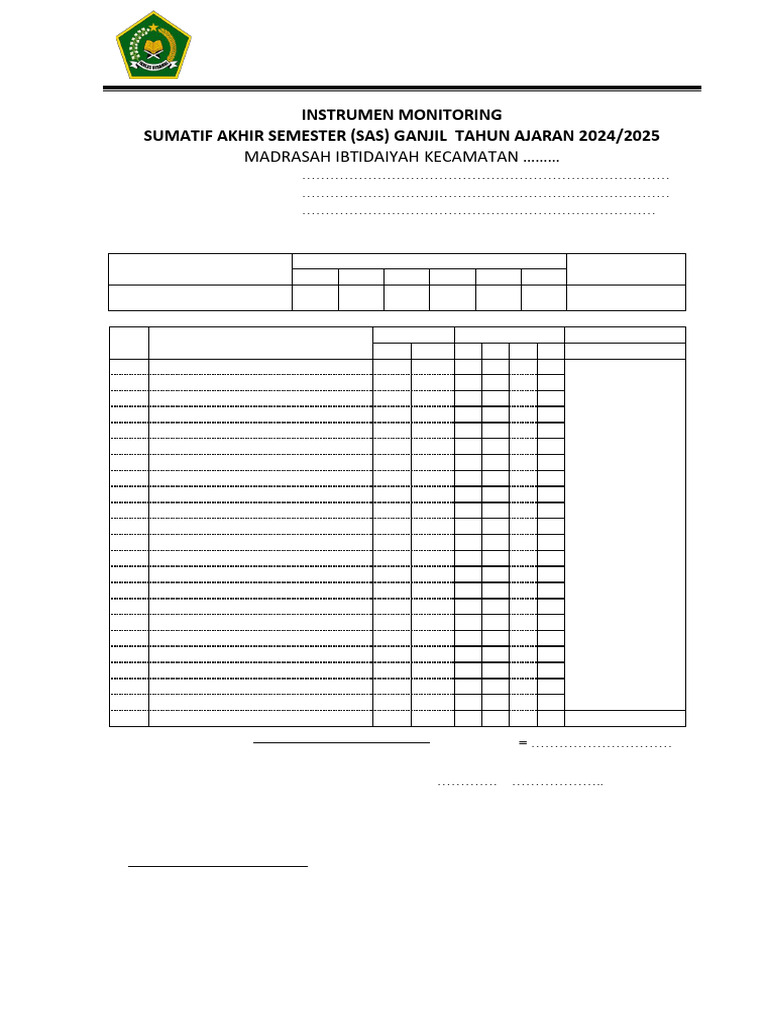Instrumen Monev Sas Ganjil 2024-2025 | PDF
