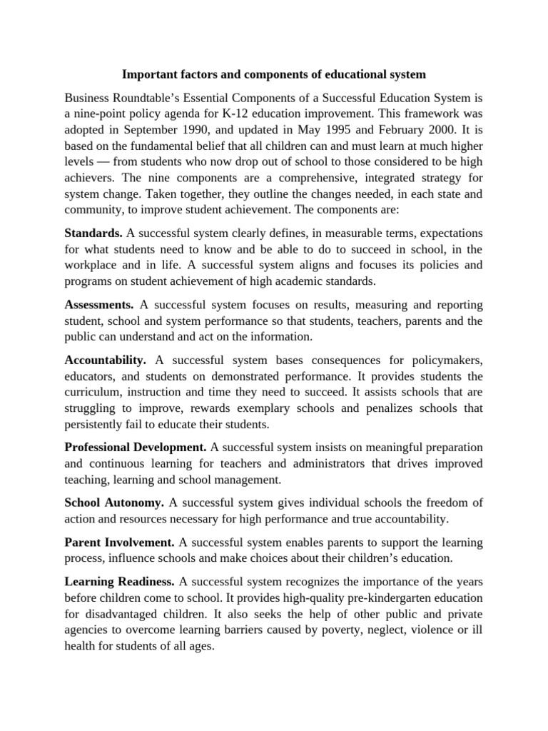 Key Components of Education Systems | PDF | Educational Psychology ...