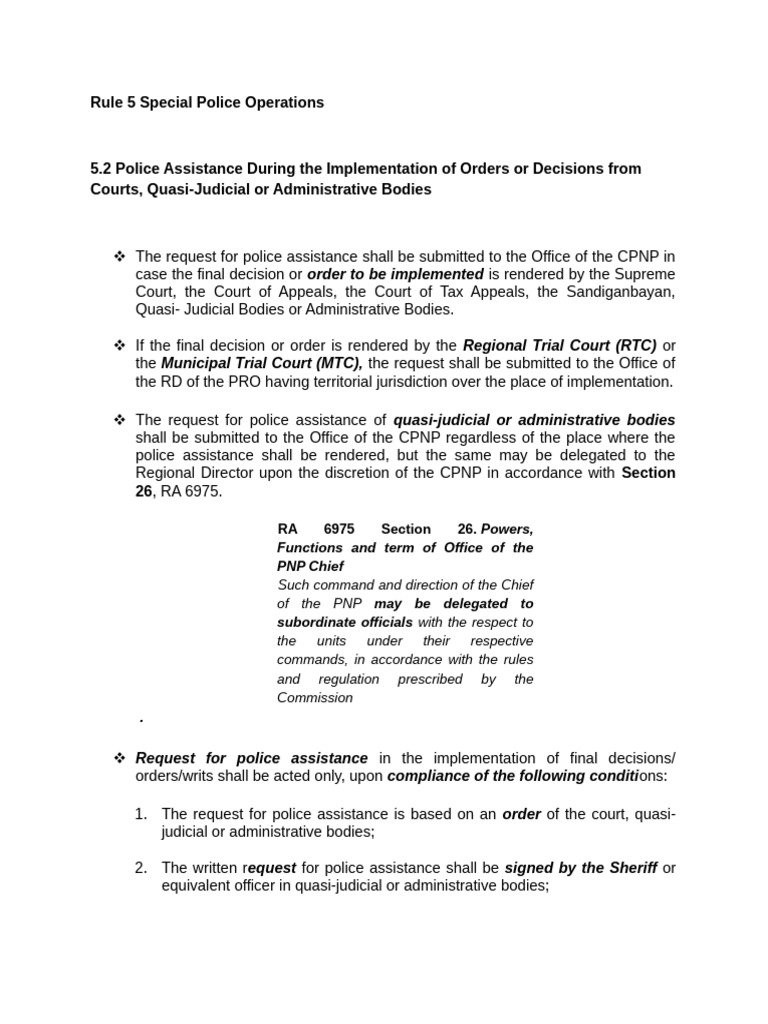 Legal Basis - Rendering Police Assistance - Writ of Demolition | PDF ...