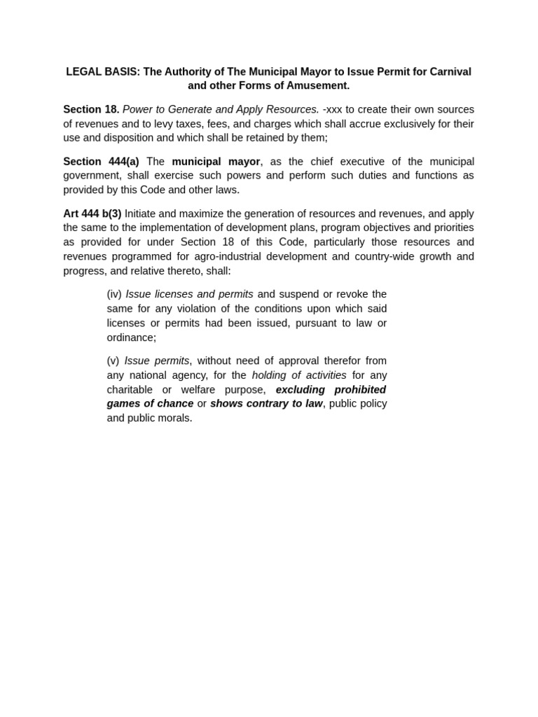 Mayor's Authority for Carnival Permits | PDF