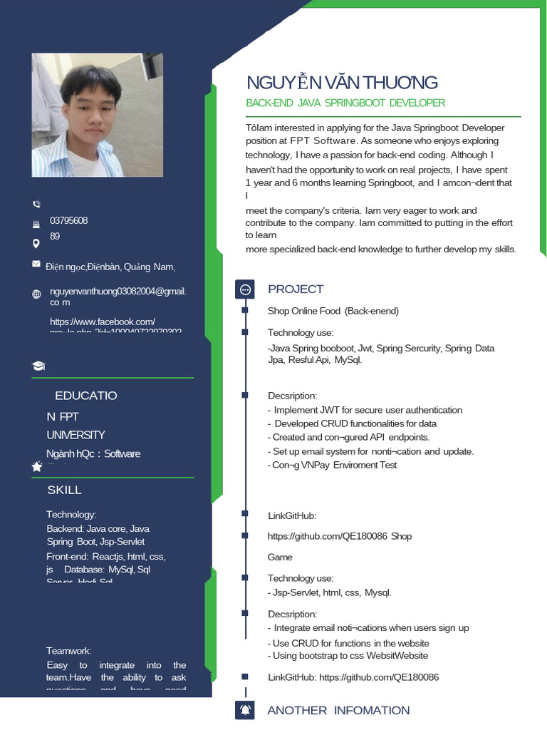 CV NguyenVanThuong 1189 20241024 443457 | PDF | My Sql | Computing