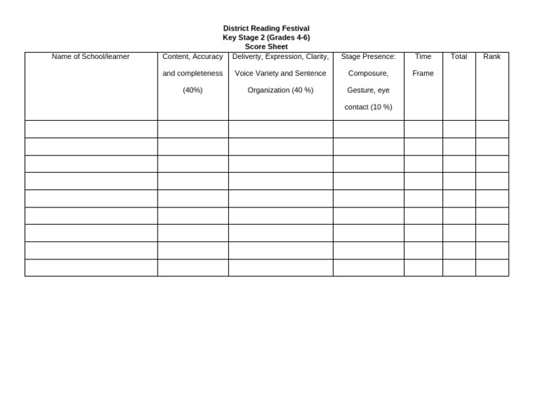 Reading Scoring Sheet | PDF