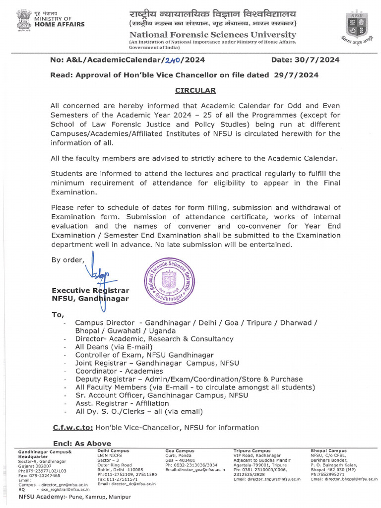 NFSU CIRCULAR Date | PDF