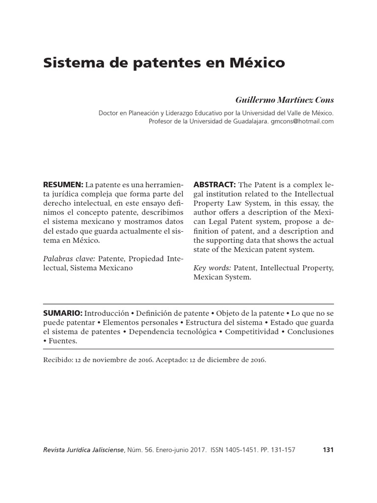 Sistema de Patentes en México: Análisis Jurídico | PDF | Patentar | México