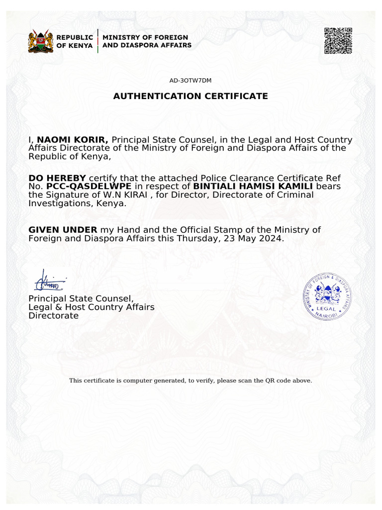AD-3OTW7DM-Police Clearance Certificate 1 | PDF