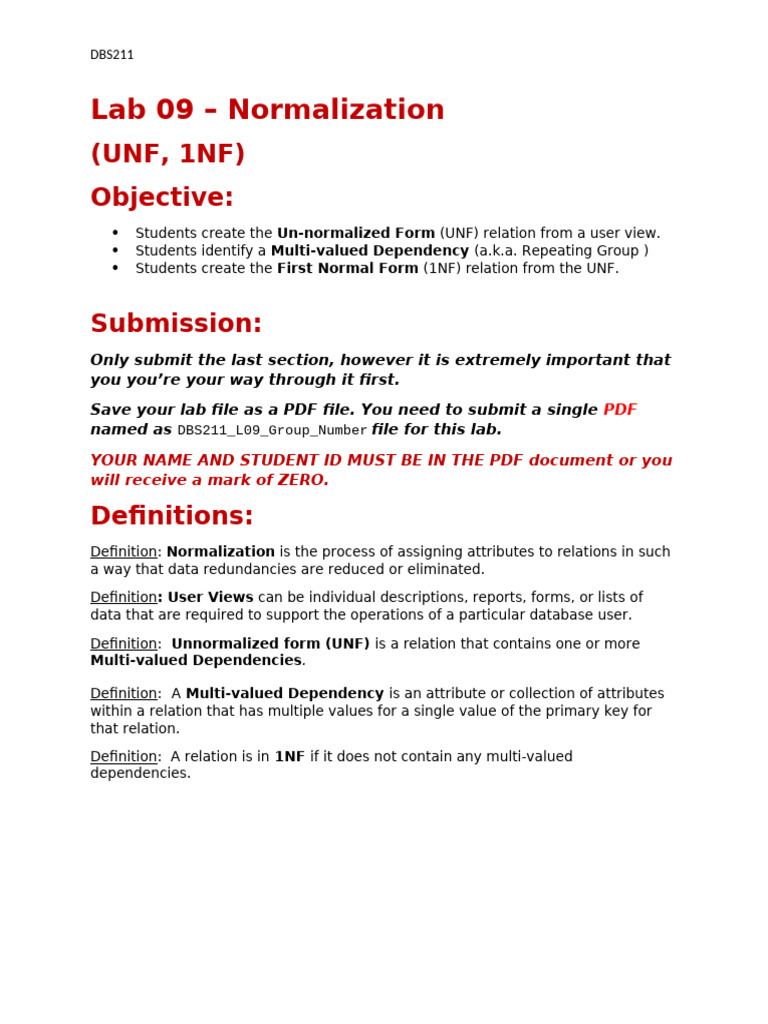 Database Normalization Lab Guide | PDF | Computing | Data Management