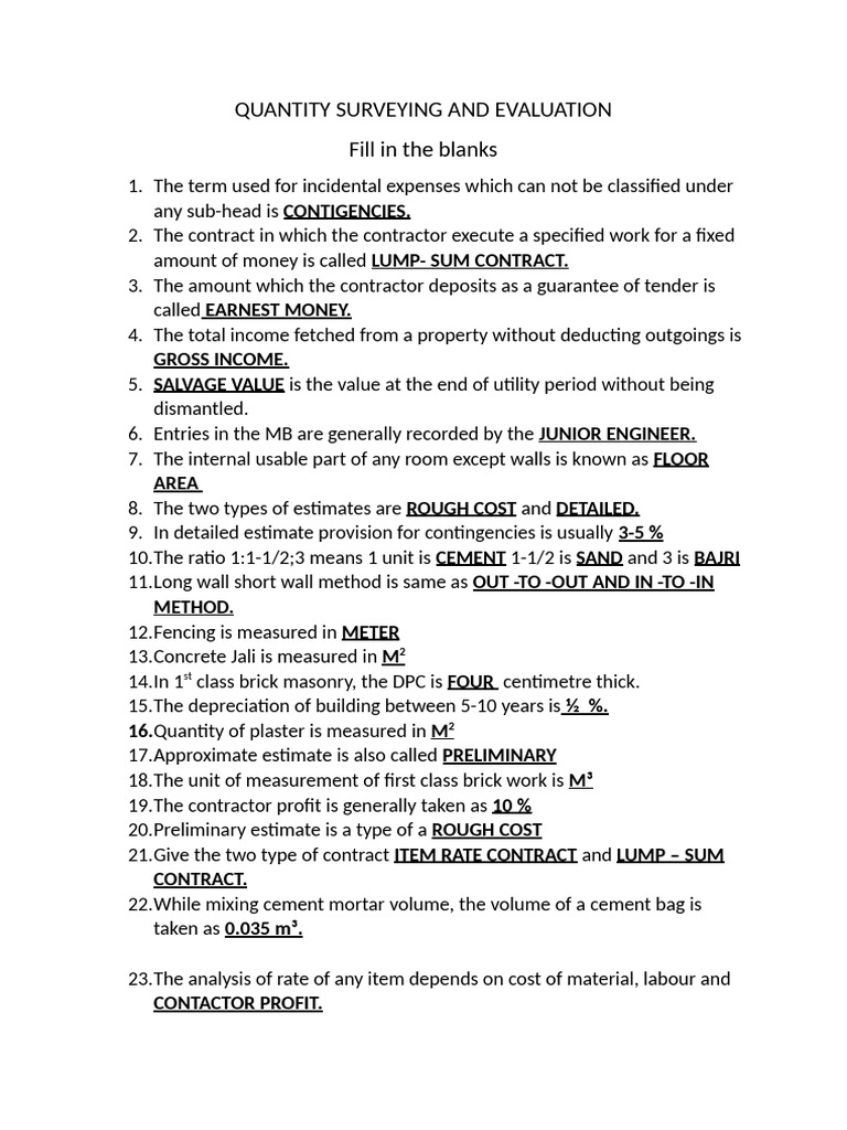 Quantity Surveying Basics and Evaluation | PDF | Depreciation | Real ...