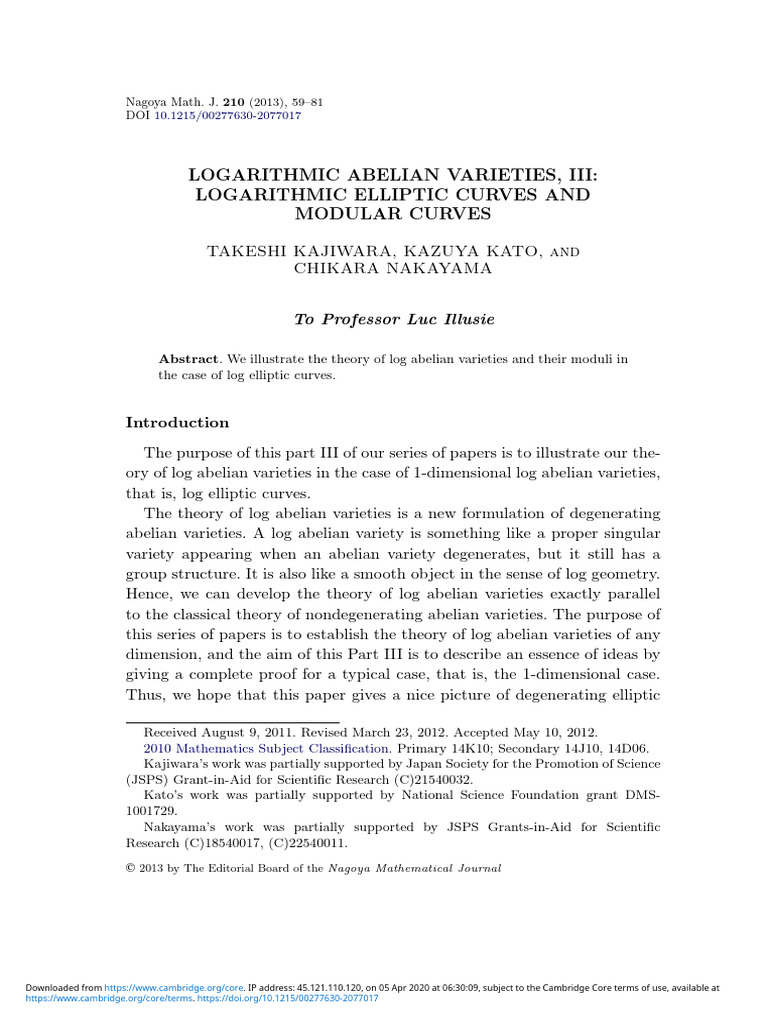 Logarithmic Abelian Varieties, III - Logarithmic Elliptic Curves and Modular Curves Takeshi ...