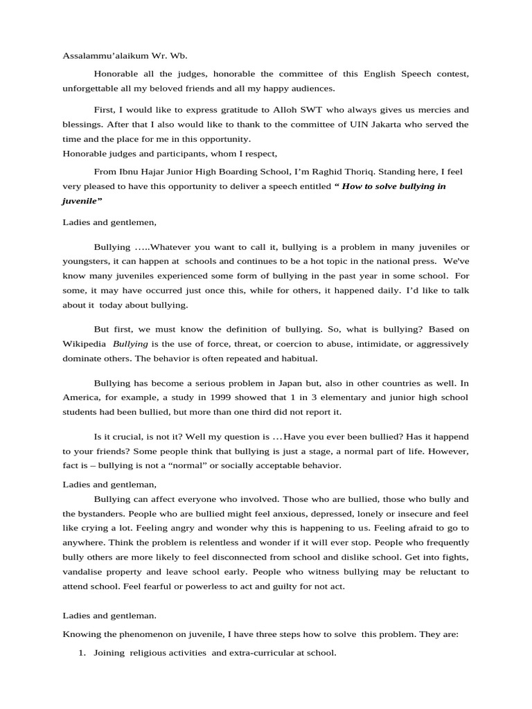 speech bullying uin (1) | PDF | Bullying | Interpersonal Relationships