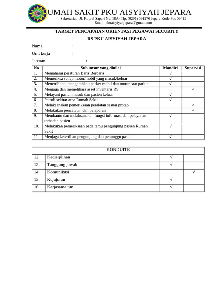 form penilaian kinerja satpam | PDF