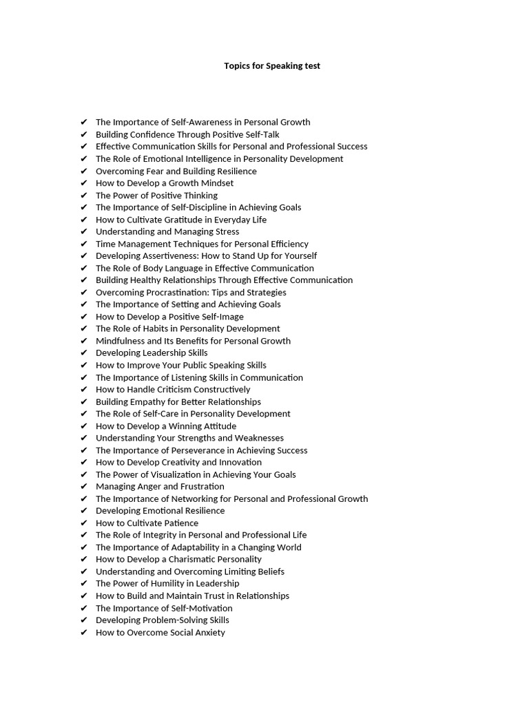 Speaking Topics | PDF | Psychological Resilience | Disciplines