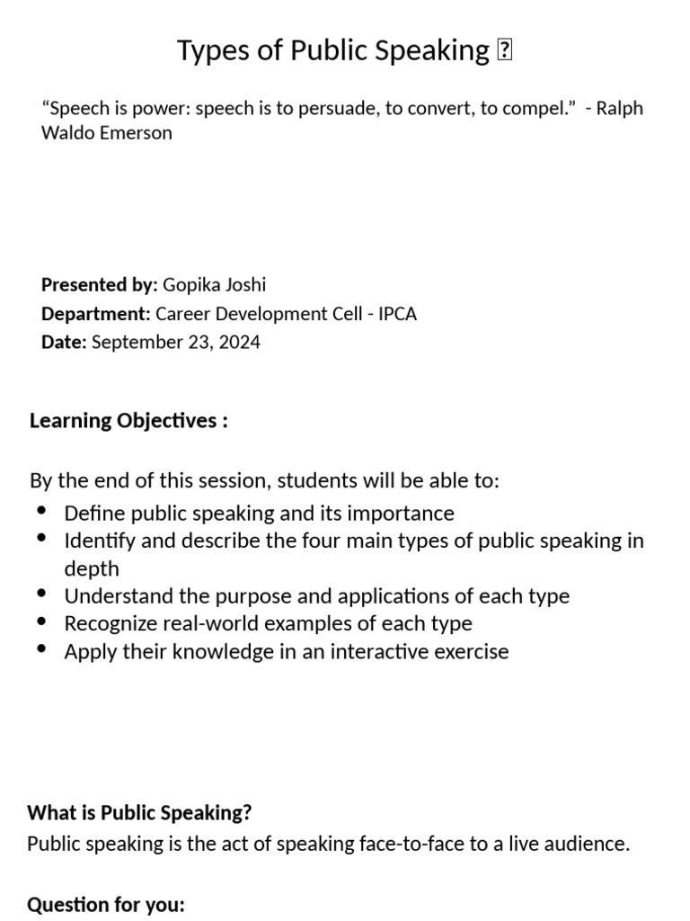 Types of Public Speaking-1 | PDF | Public Speaking | Rhetoric