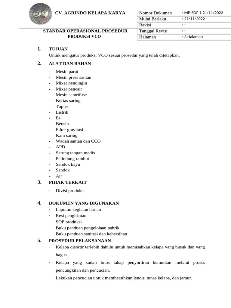 Fix Sop Produksi Vco Virgin Natural | PDF