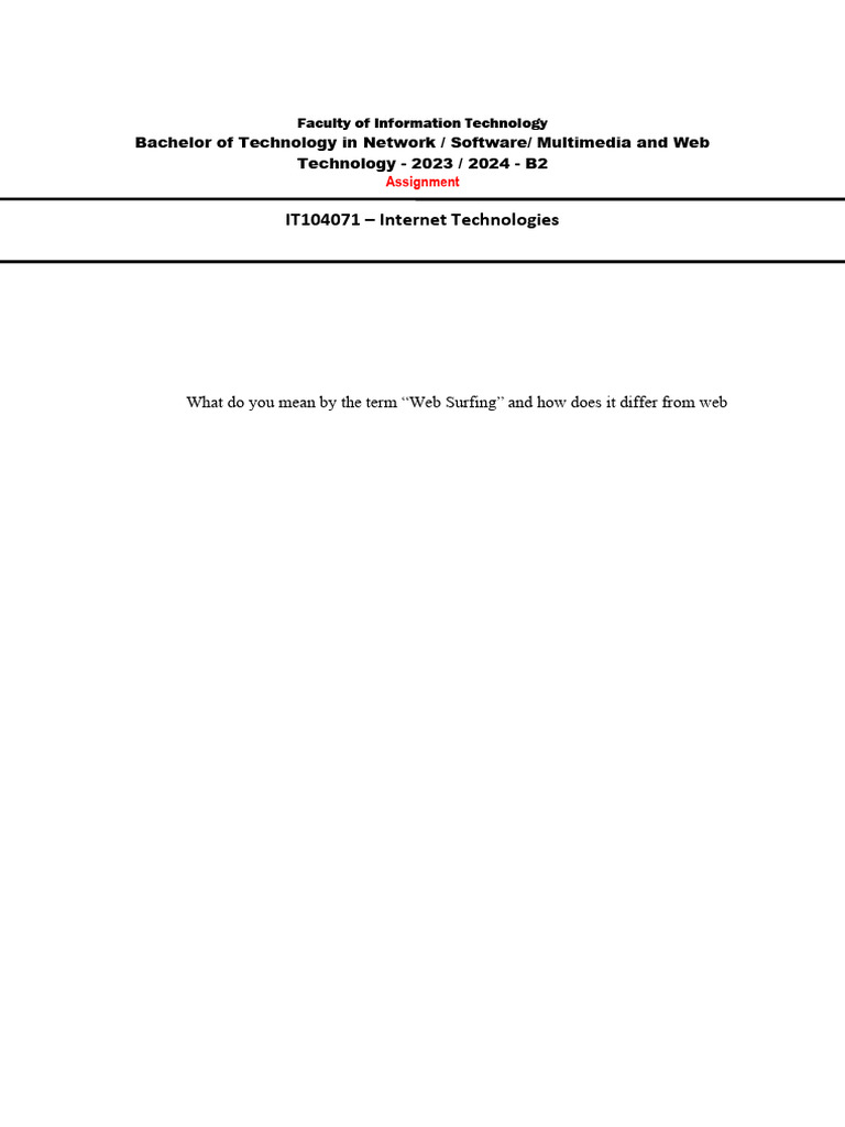 Internet Technologies Assignment | PDF | Html Element | World Wide Web