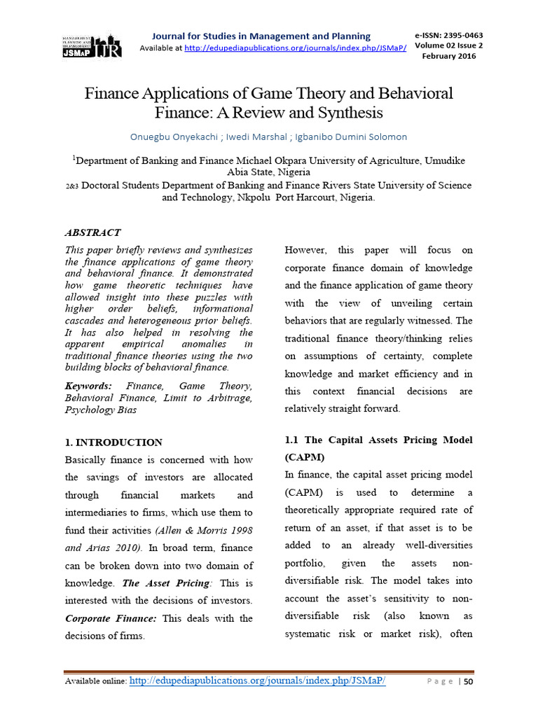 Game Theory in Finance Applications | PDF | Efficient Market Hypothesis ...