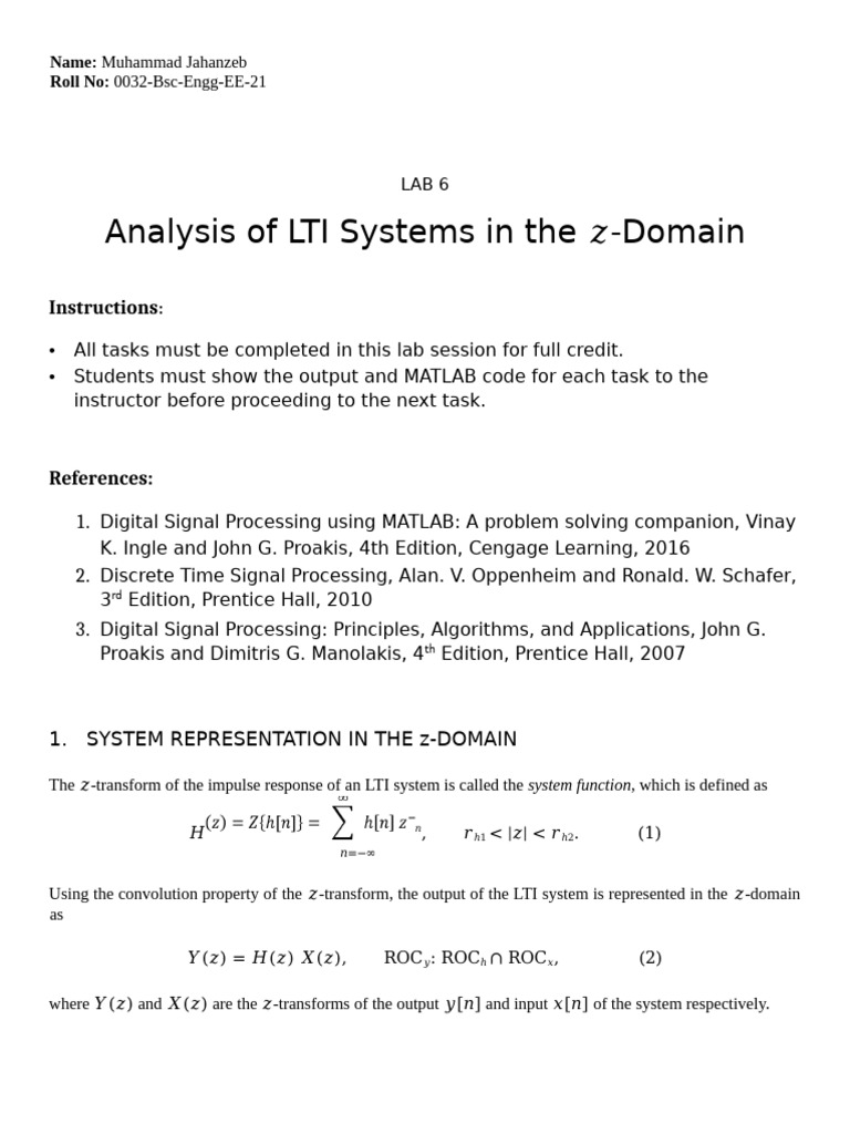 LAB 6 - Analysis of LTI Systems in The Z-Domain | PDF | Computer Engineering | Signal Processing