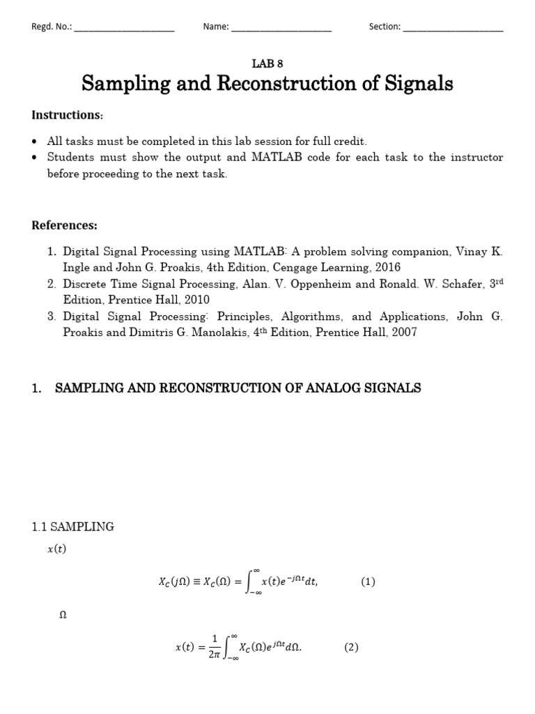 LAB 8 - Sampling and Reconstruction of Signals | PDF | Sampling (Signal Processing) | Digital ...