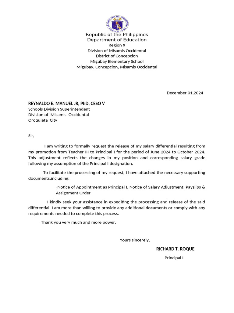 Salary Differential Request Letter | PDF