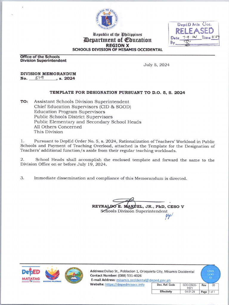 Dm. 519 S. 2024 Template For Designation Pursuant To D.O. 5 S. 2024 | PDF