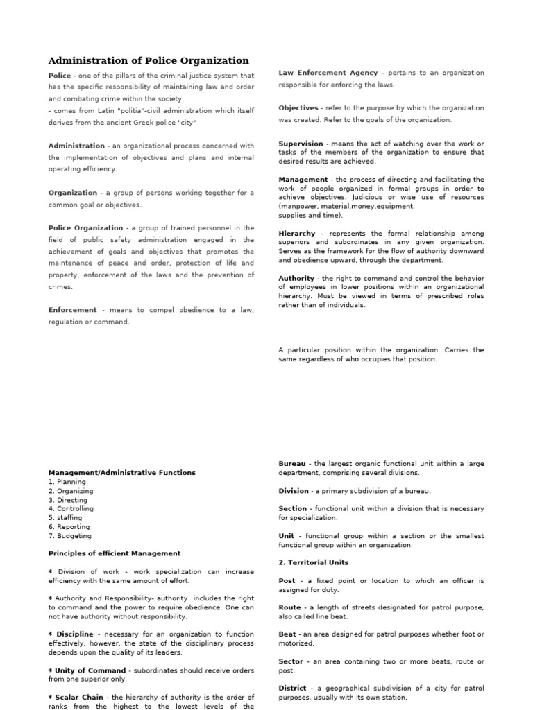 Police Organization and Administration Guide | PDF | Police | Criminal Law