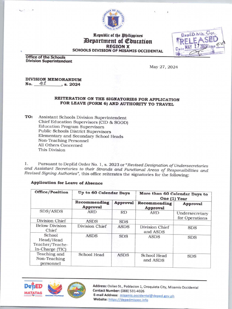 Dm. 412 S. 2024 Reiteration On The Signatories For Application For ...