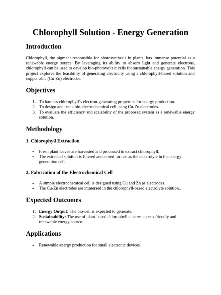 Chlorophyll Solution | PDF