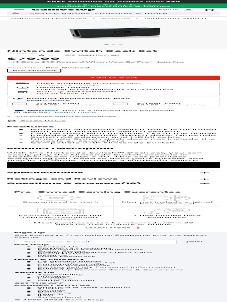Nintendo Switch Dock Set GameStop | PDF | Nintendo