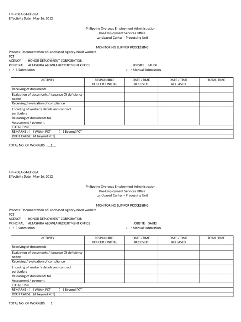 MONITORING SLIP 1 | PDF | Employment | Labor