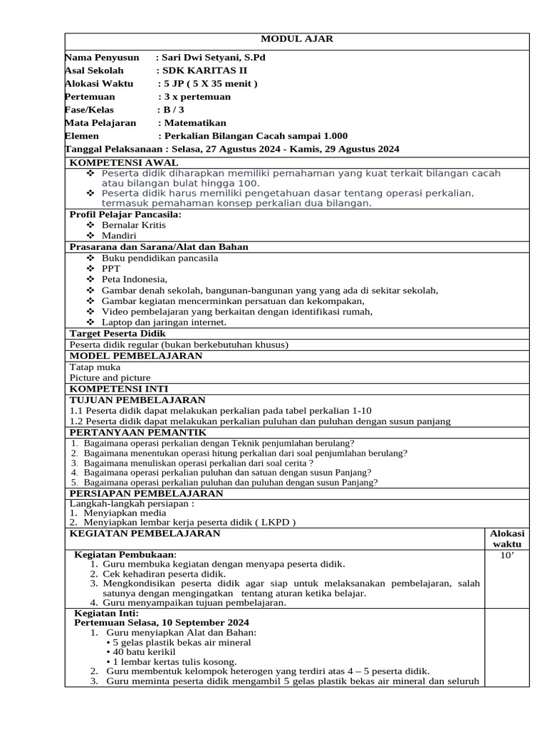 Modul Ajar Perkalian Kelas 3 SD | PDF