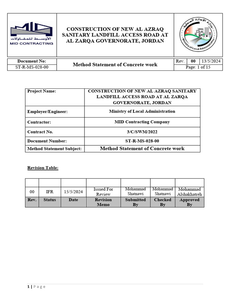 Method Statement for Concrete Work | PDF | Concrete | Civil Engineering