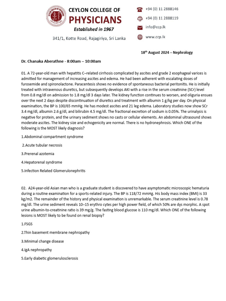 Nephrology Case Studies and Diagnoses | PDF | Nephrology | Urology