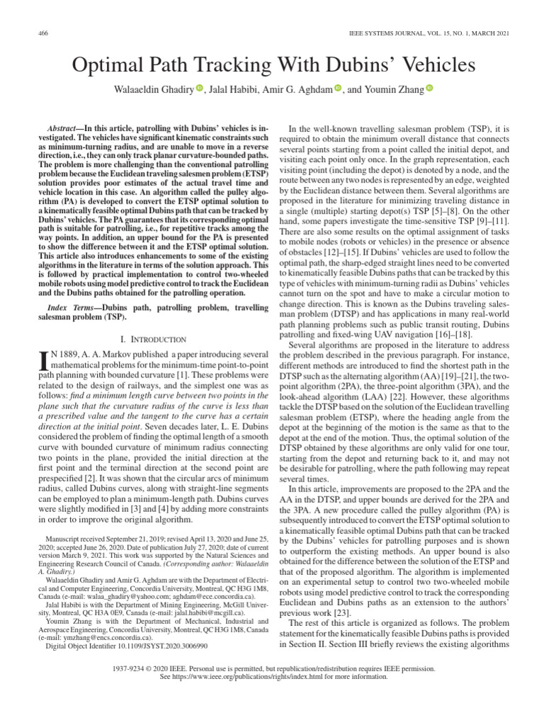 Optimal Path Tracking With Dubins Vehicles | PDF | Geometry | Applied ...