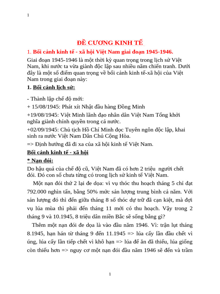 De Cuong Kinh Te | PDF