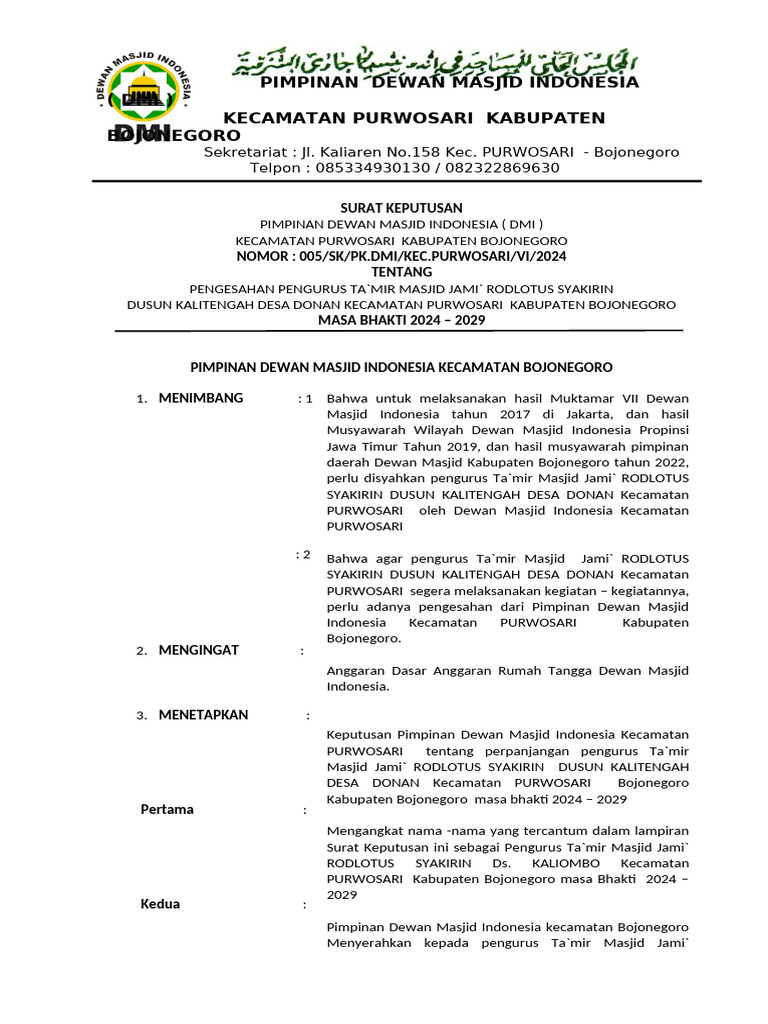 SK Masjid Radlotus Syakirin Kalteng | PDF