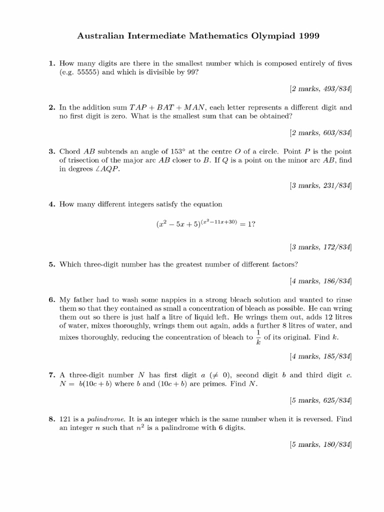 AIMO 1999 Questions | PDF