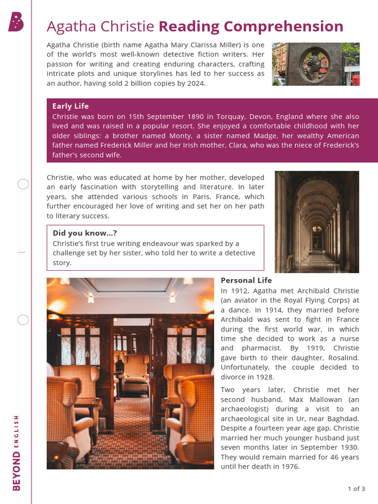 Agatha Christie Reading Comprehension Activity | PDF | Agatha Christie