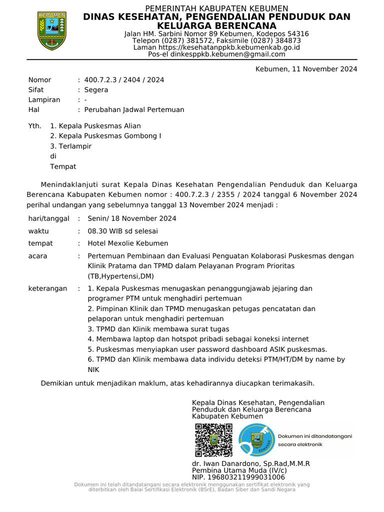 UNDANGAN PERUBAHAN JADWAL PEMBINAAN DAN EVALUASI PENGUATAN KOLABORASI ...